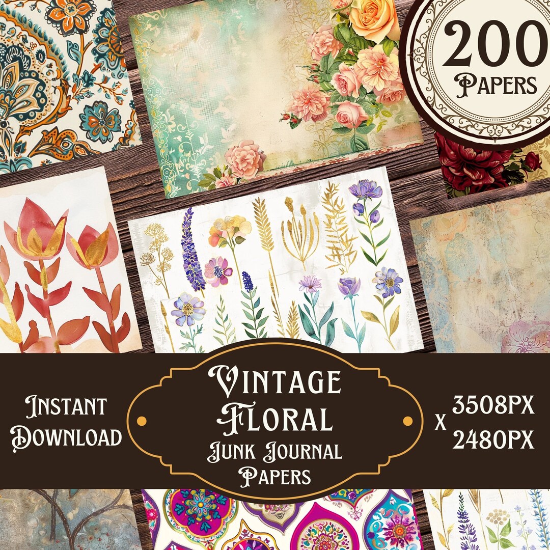 200 Vintage Floral Digital Papers Floral Bundle - Etsy