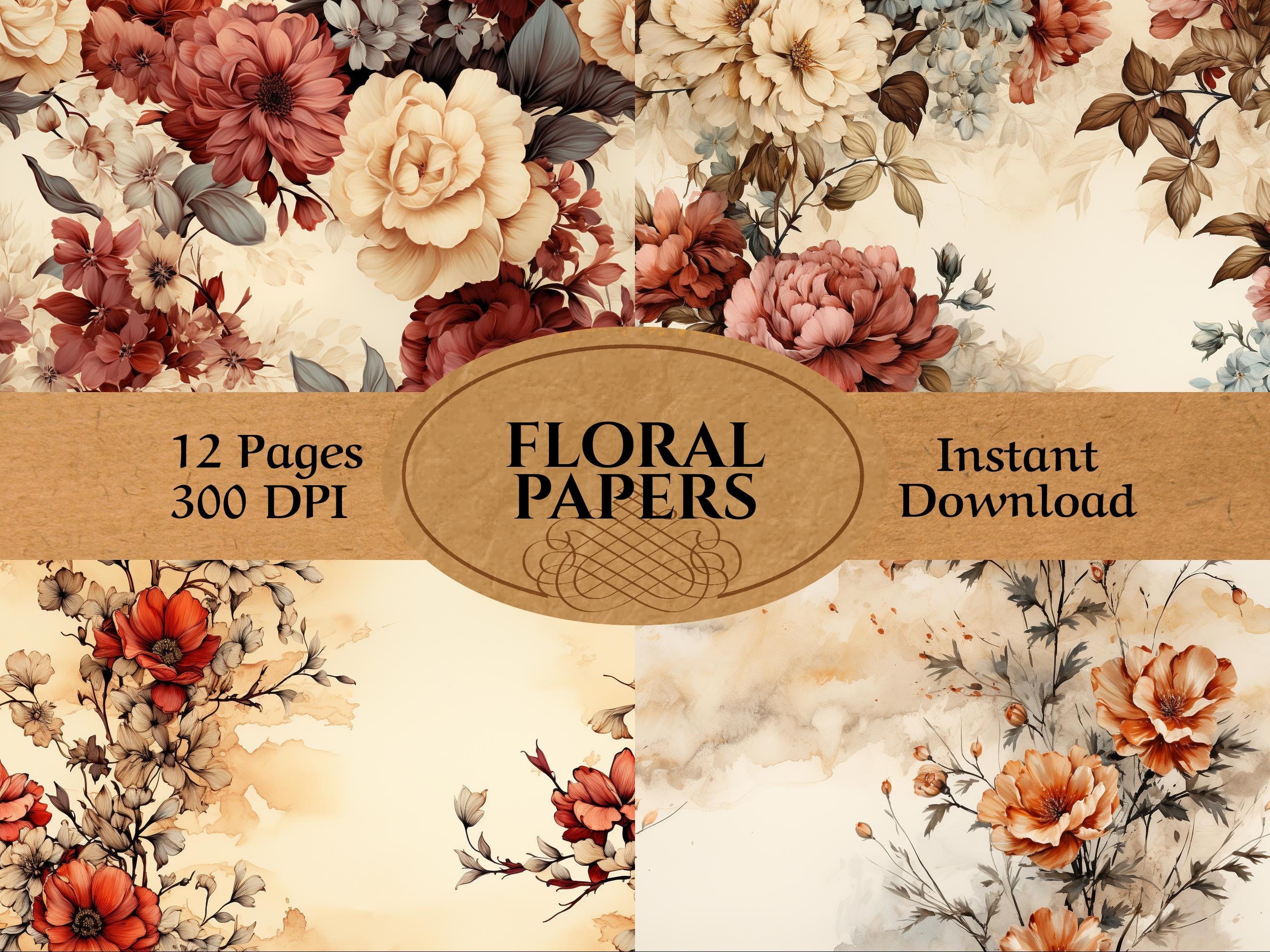 Floral Paper 12 Floral Double Vintage Flower Junk Journal Vintage ...