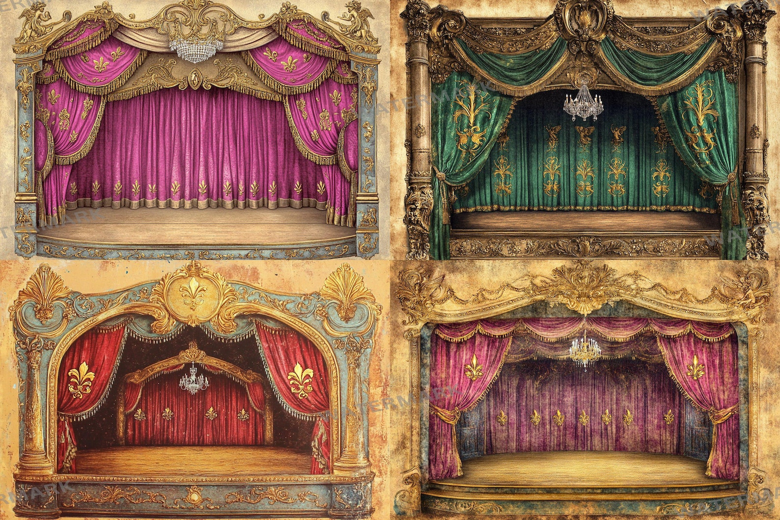 Baroque Theater Printable Paper | Vintage Stage Digital Backgrounds (25 ...