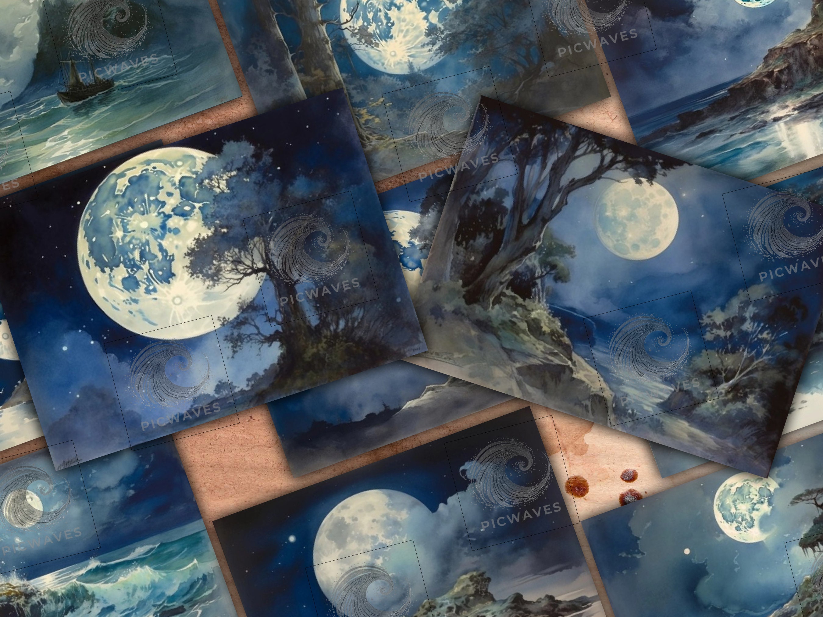 Full Moon Junk Journal Pages 12 Moon Double Pages - Etsy