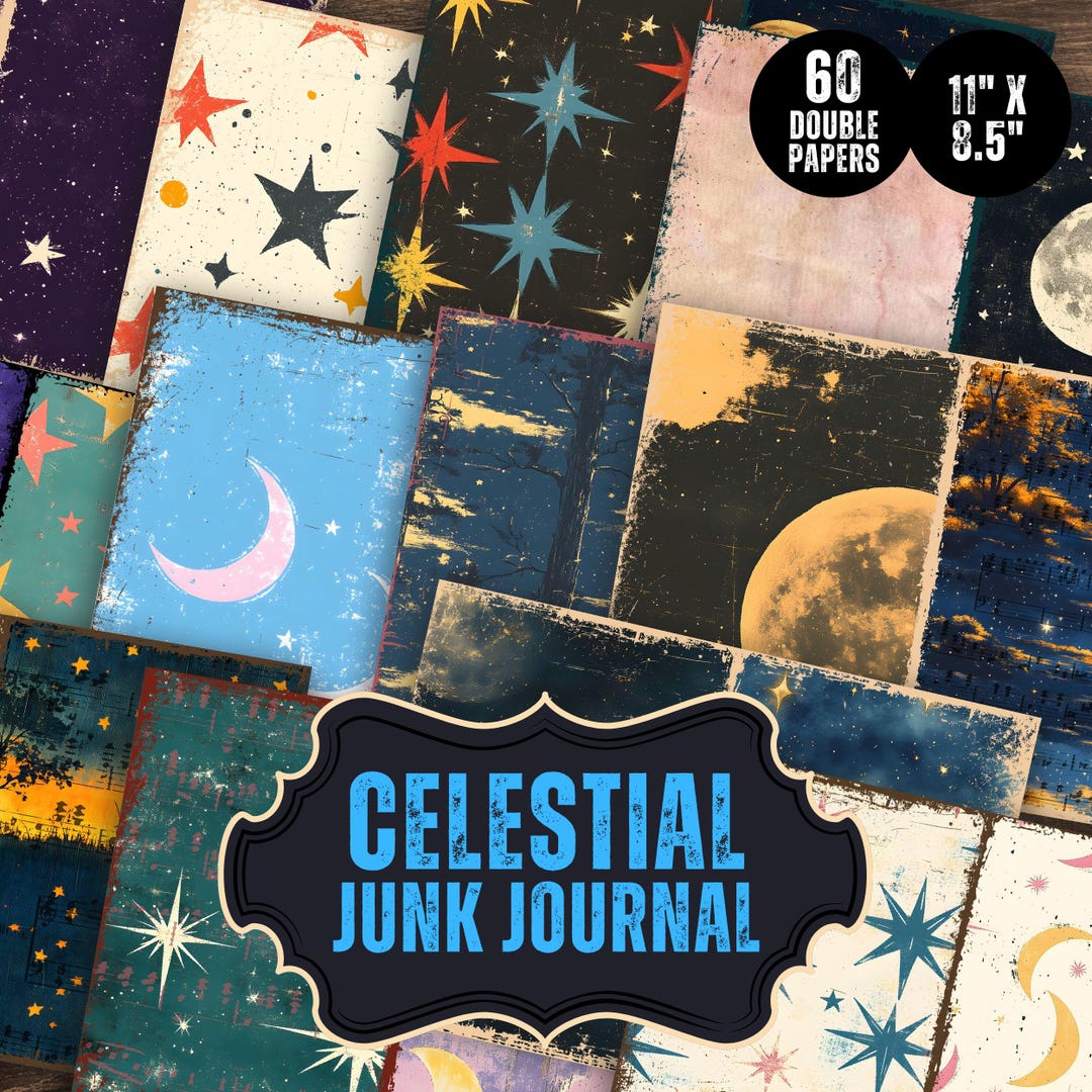 60 Page Moon Junk Journal Kit - US Letter Size 11"x8.5" - Moon ...