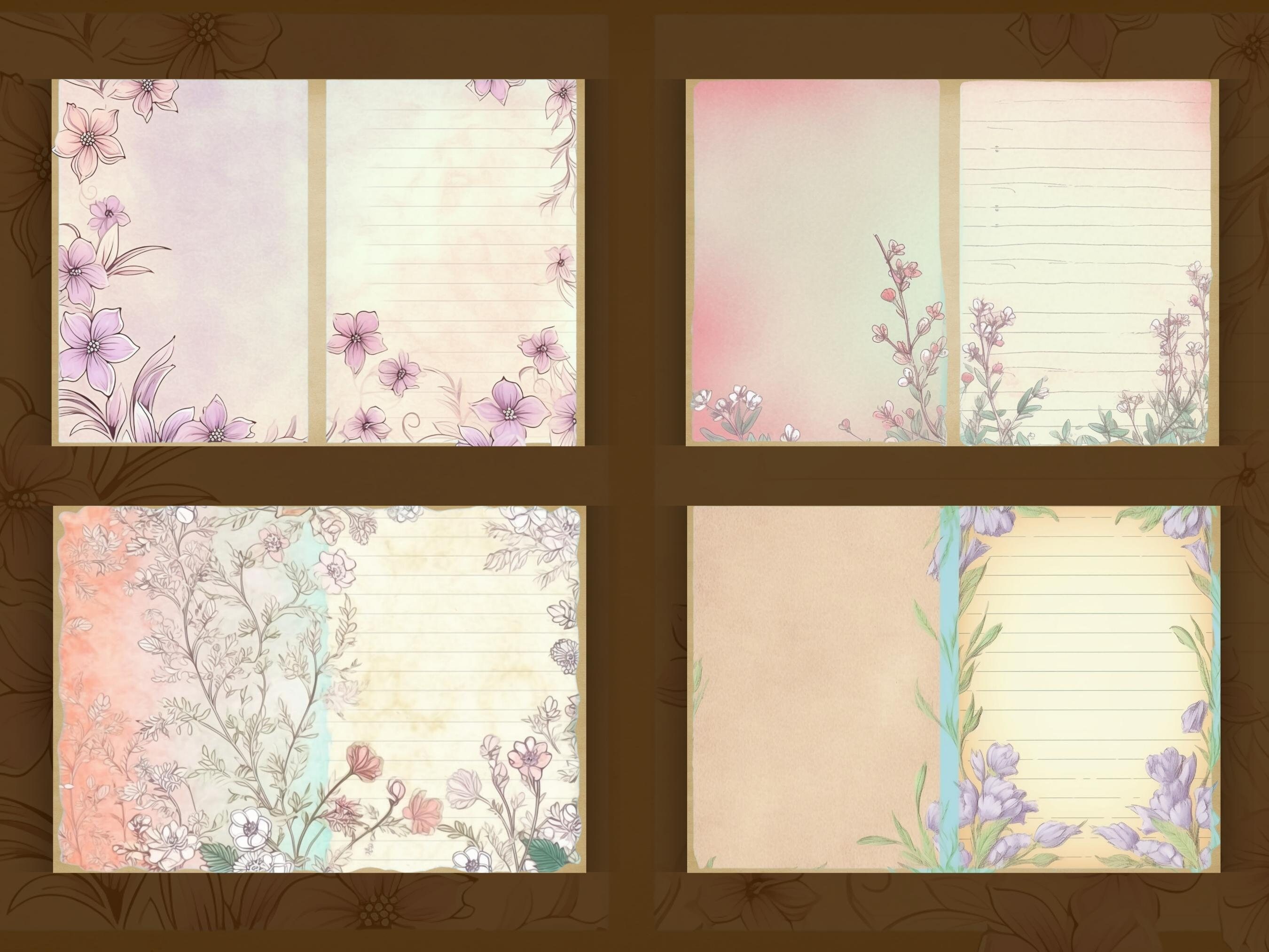 Floral Blank Lined Journal Pages Flower Junk Journal Pages Digital ...