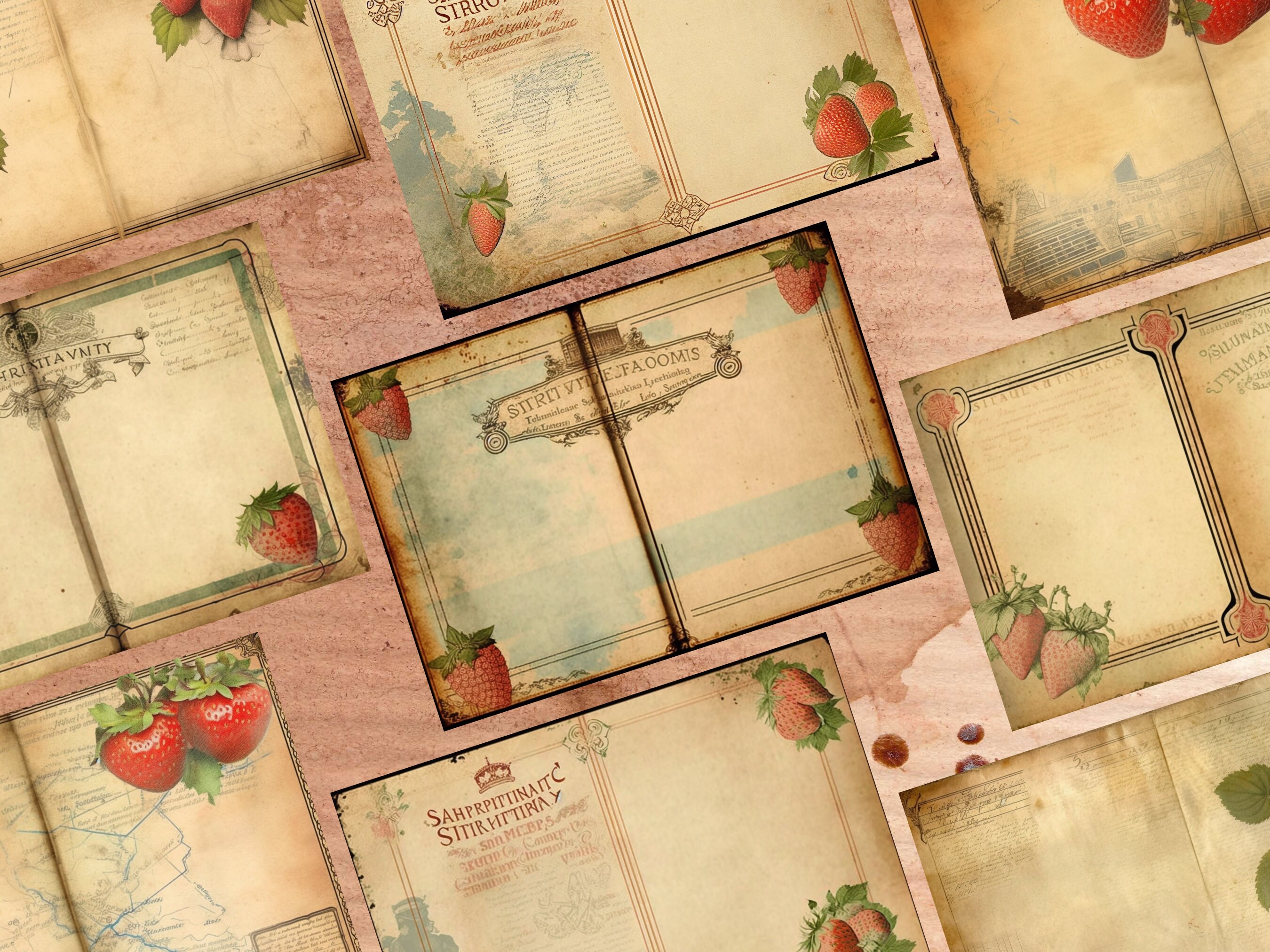 Strawberry Junk Journal Pages 20 Strawberry Double Pages Printable ...