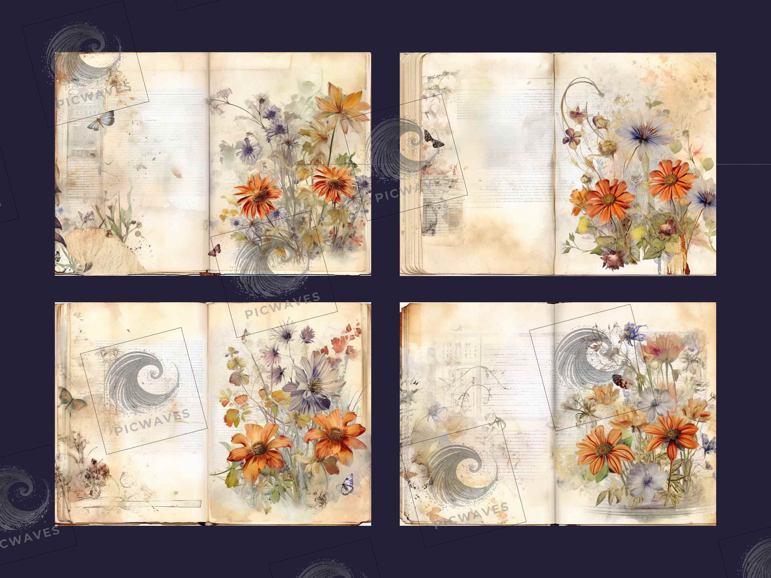 Floral Blank Journal Pages Flower Junk Journal Pages, Digital Download ...