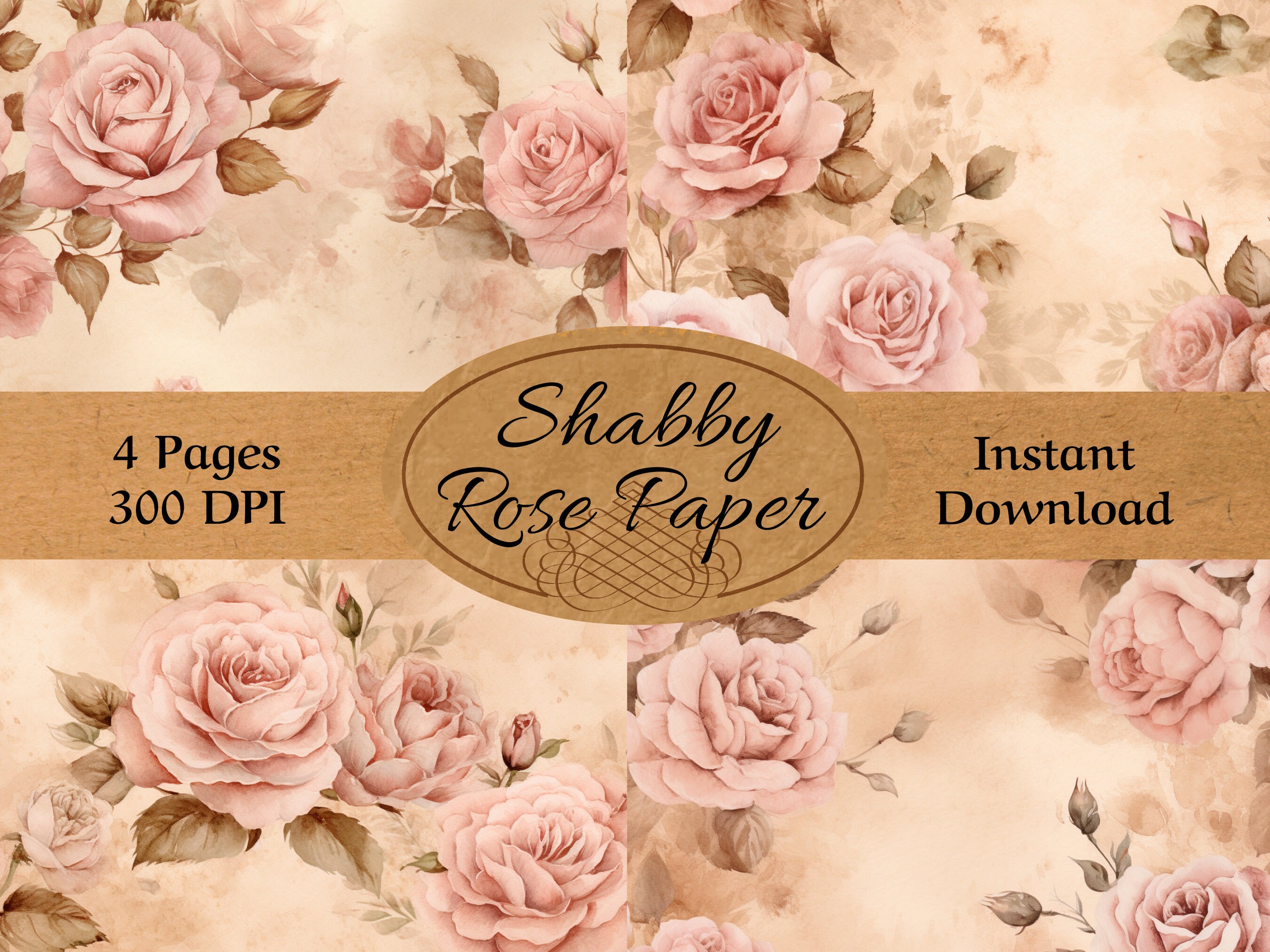 Shabby Pink Rose Paper Rose Junk Journal Pages Seamless Digital Paper ...