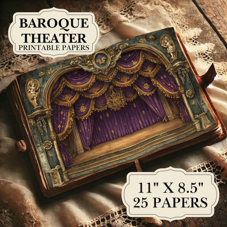 Baroque Theater Printable Paper | Vintage Stage Digital Backgrounds (25 ...