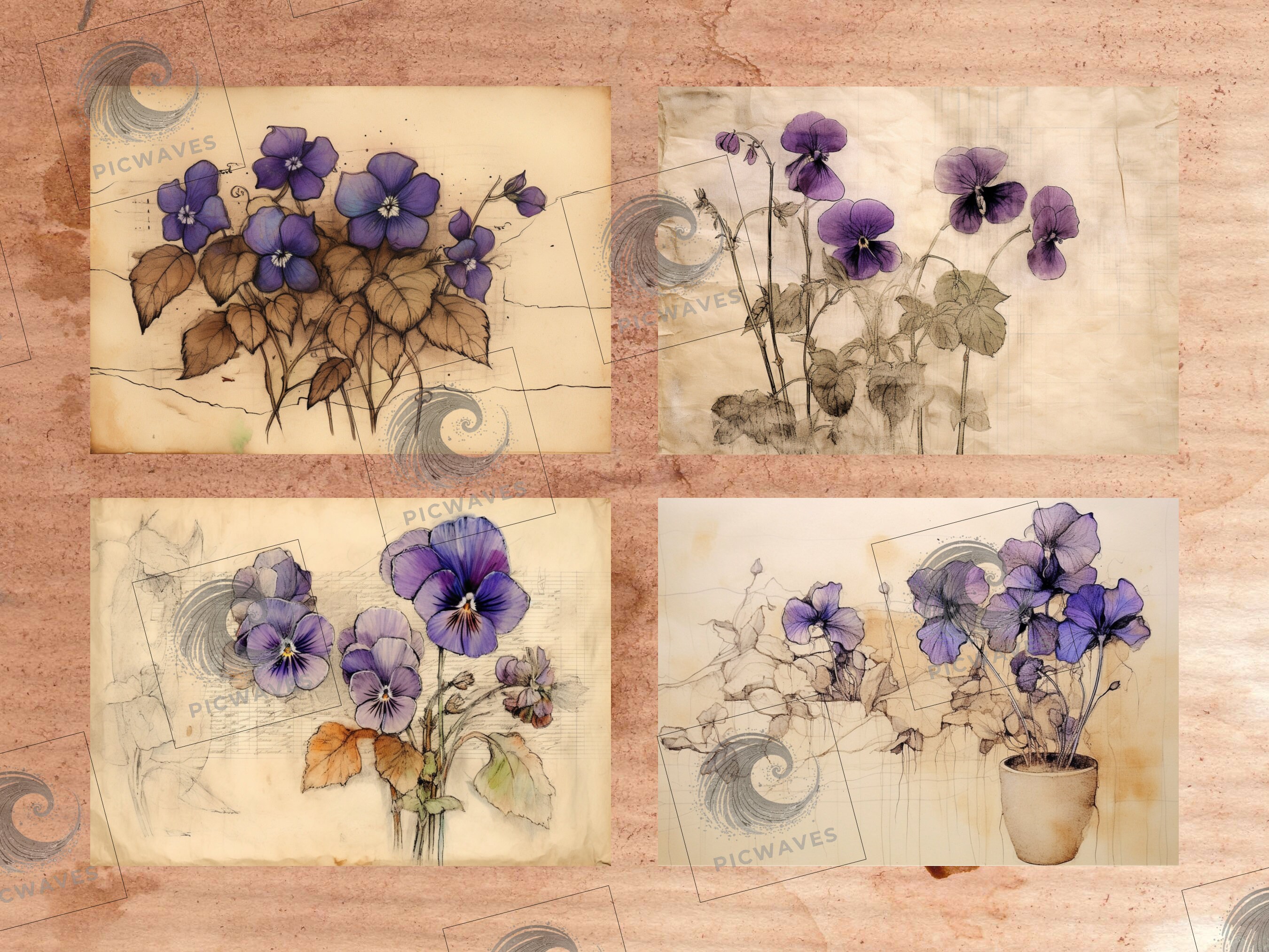 Violet Junk Journal Pages 12 Violet Double Daisy Pages Digital Download ...
