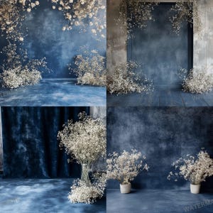 7 Blue Floral Backdrops, Vintage Flower Backgrounds, Digital Blue ...