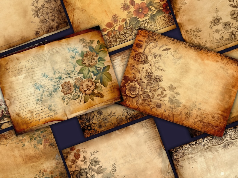 40 Floral Journal Pages, Junk Journal Basic Papers, Printable Vintage ...