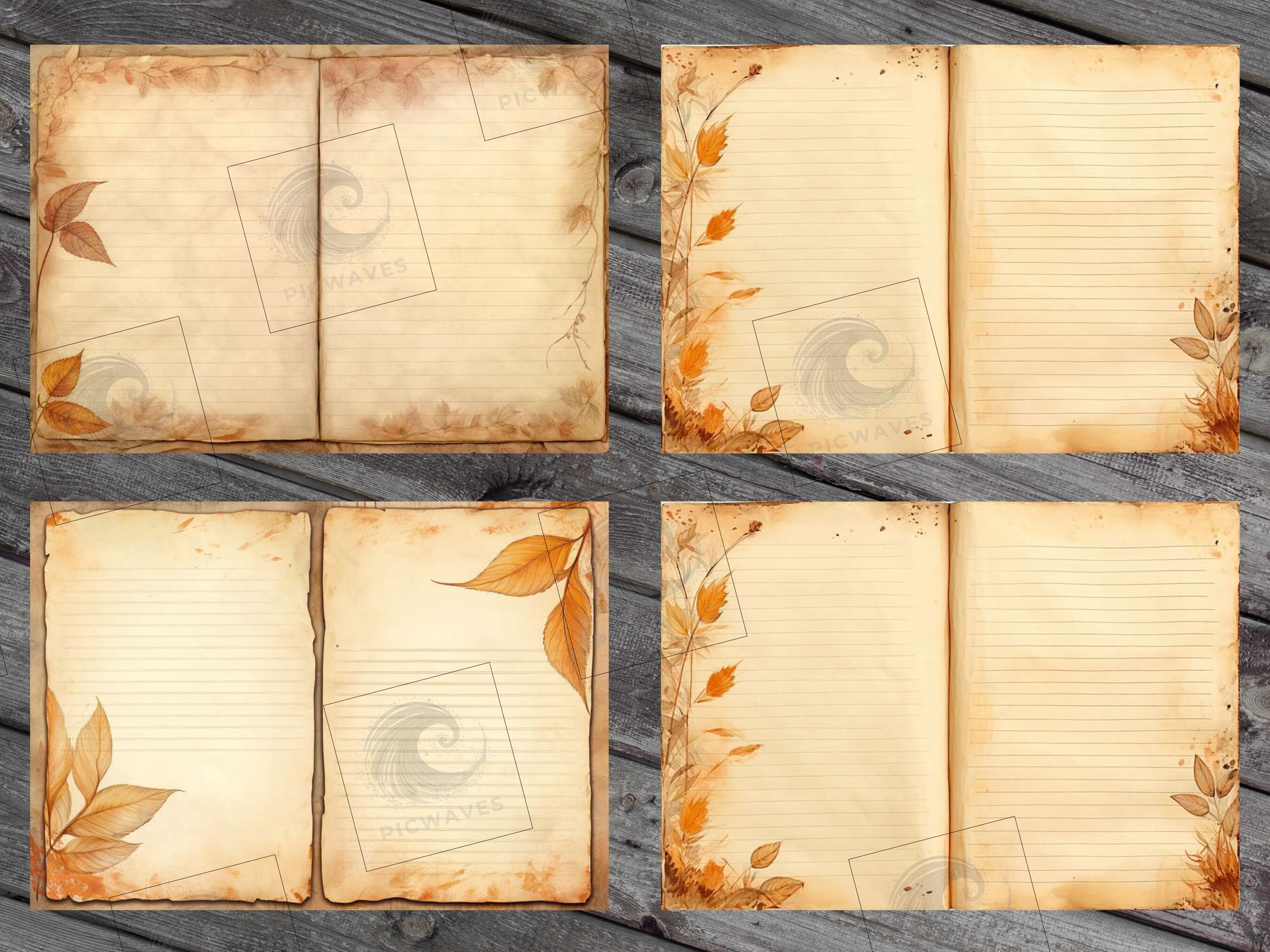 Leafy Autumn Blank Lined Journal Pages Autumn Junk Journal Pages Basic ...