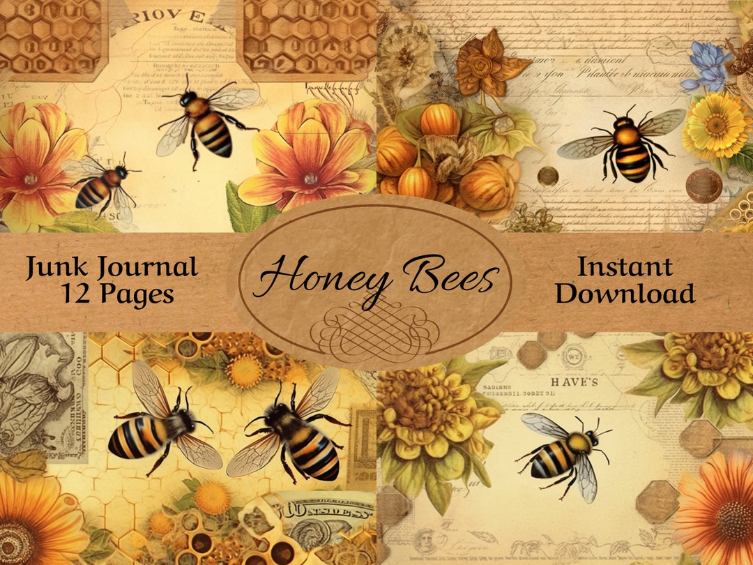 Bee Junk Journal Kit & Ephemera, Vintage Bee Journal Pages, Flower Junk ...