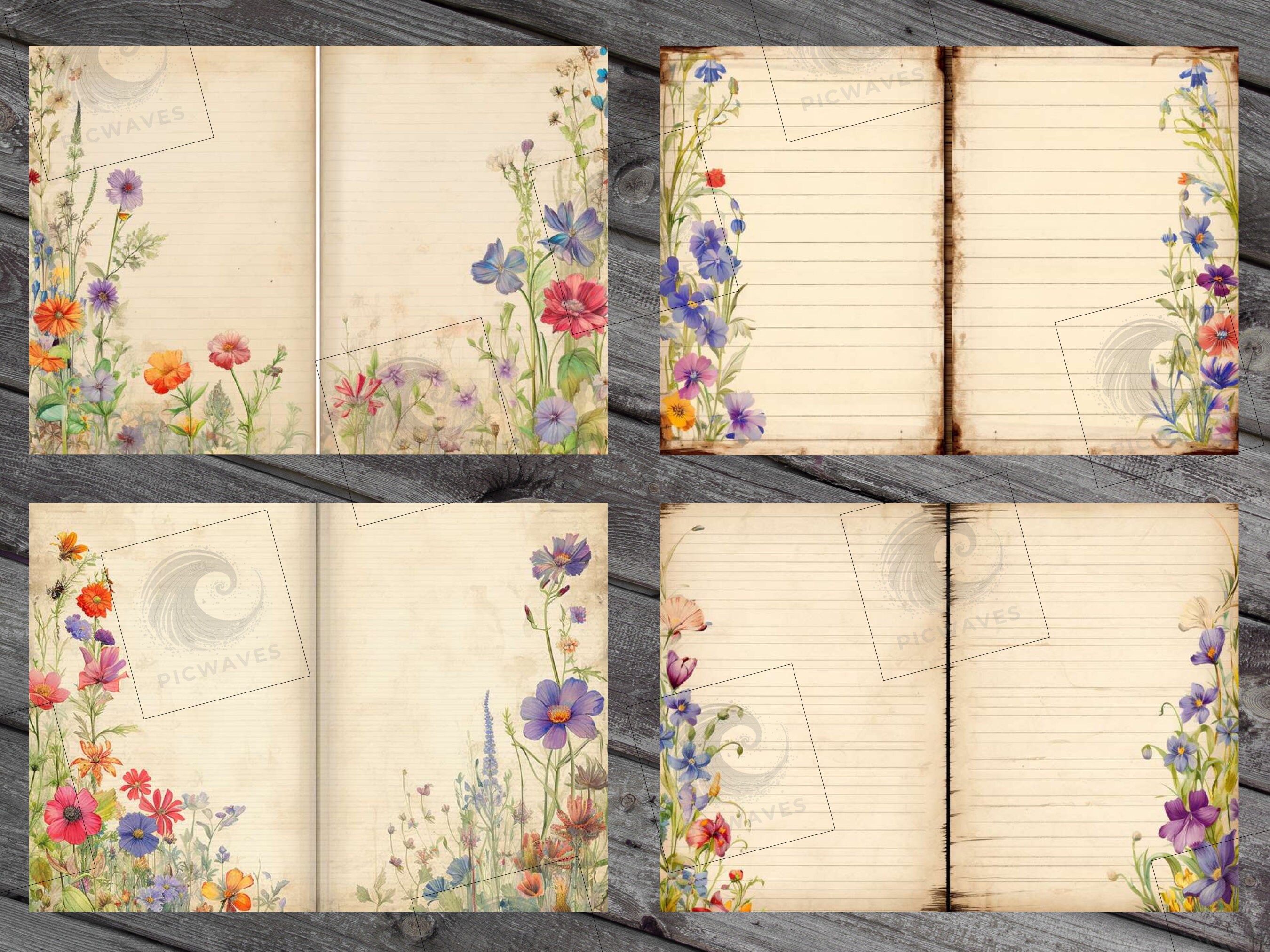 Wildflower Blank Lined Journal Pages Flower Junk Journal Pages Digital ...