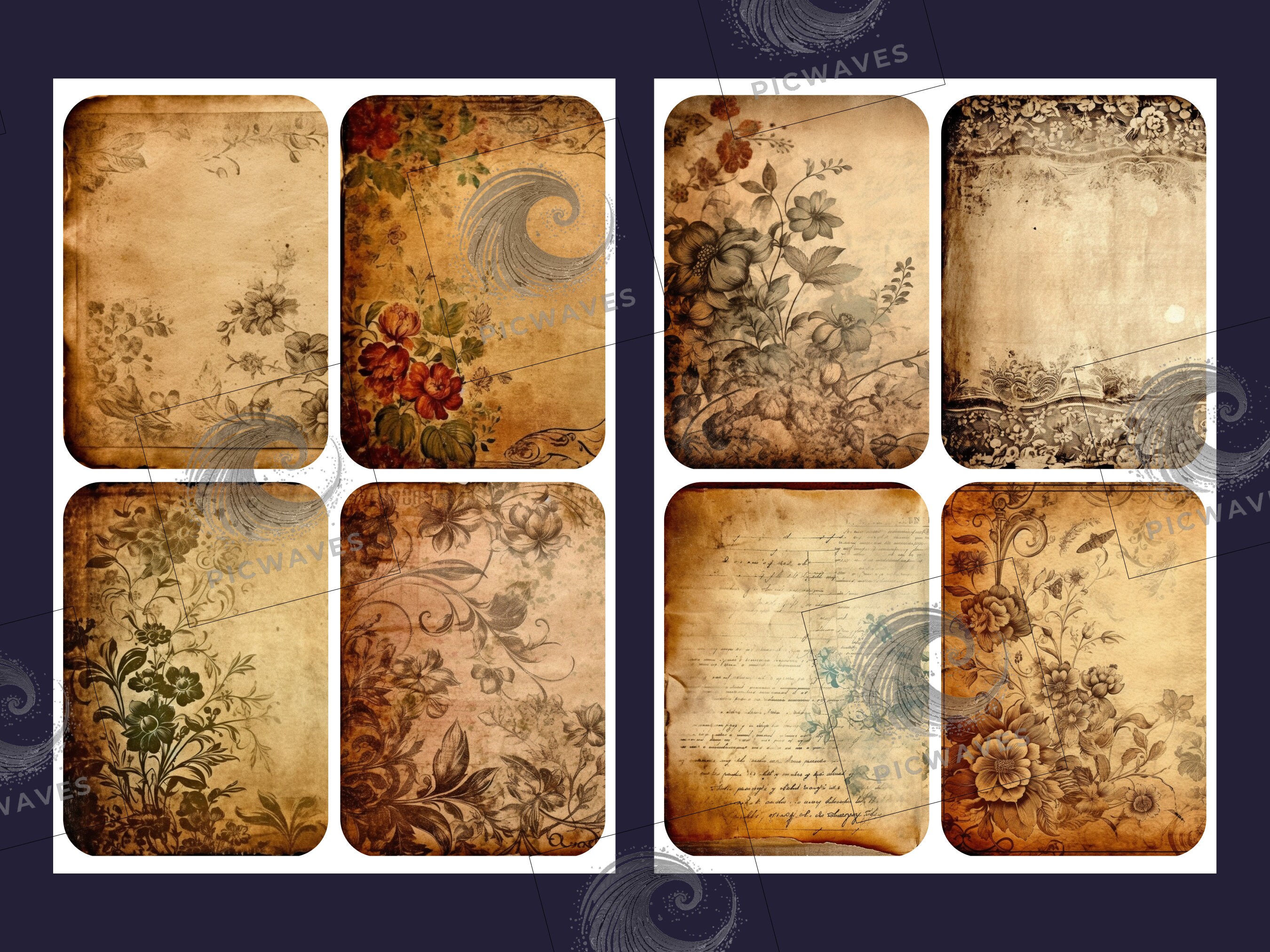 40 Floral Journal Pages, Junk Journal Basic Papers, Printable Vintage ...