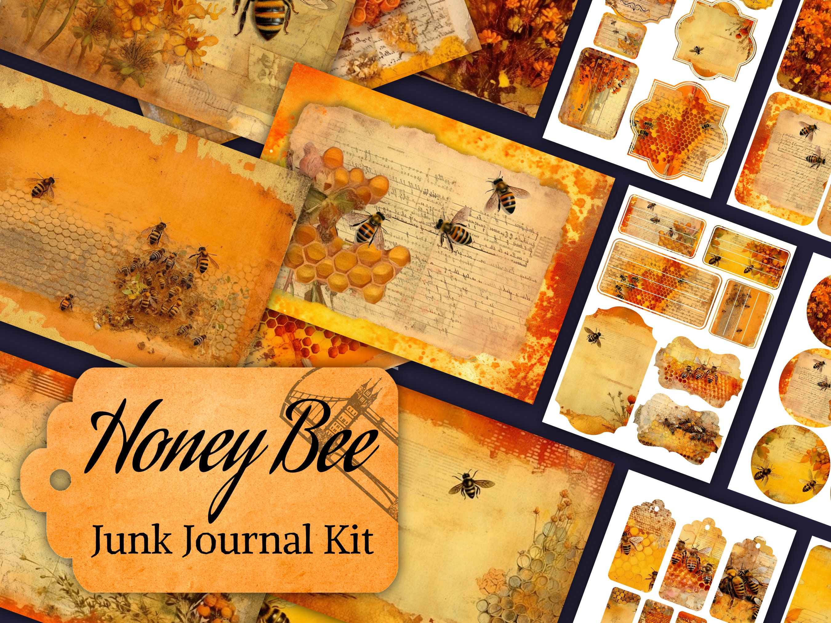 Bee Junk Journal Kit & Ephemera, Vintage Bee Journal Pages, Flower Junk ...