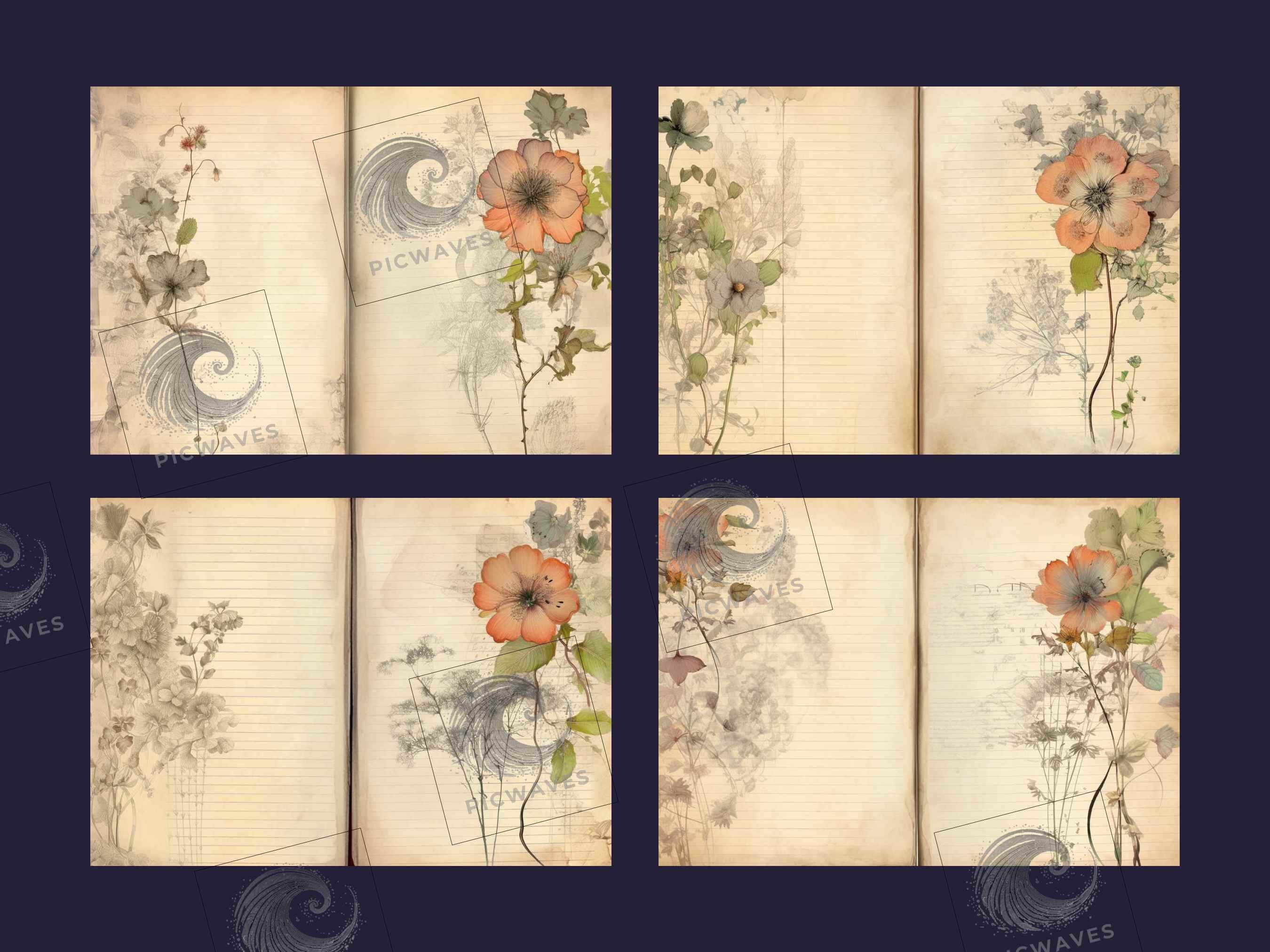 Floral Blank Lined Journal Pages 20 Flower Junk Journal - Etsy