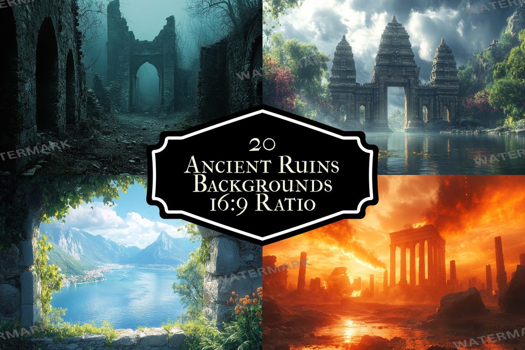 Ancient Ruins Digital Backdrop, 16:9 Ratio. Overgrown Ruins With ...