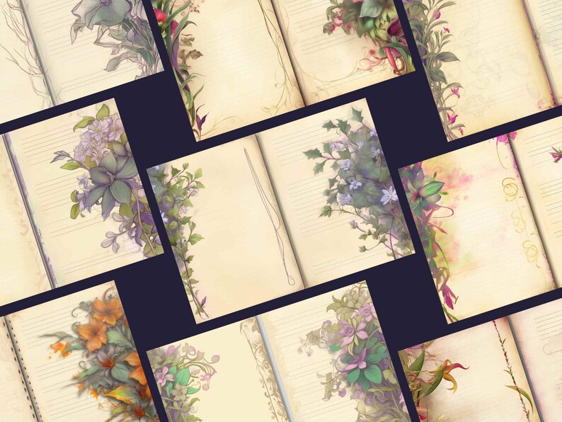 20 Floral Blank Vintage Junk Journal Pages Flower Vintage Junk Journal ...