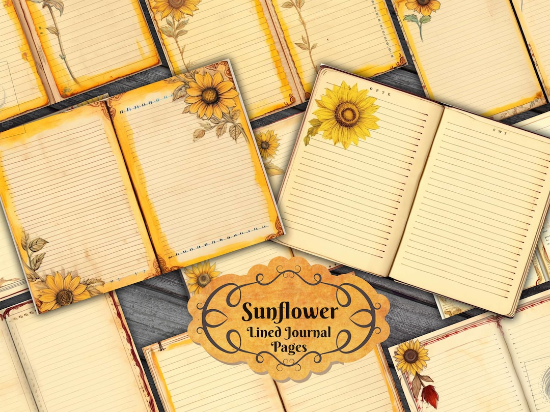Sunflower Blank Lined Journal Pages Flower Junk Journal Pages Digital ...