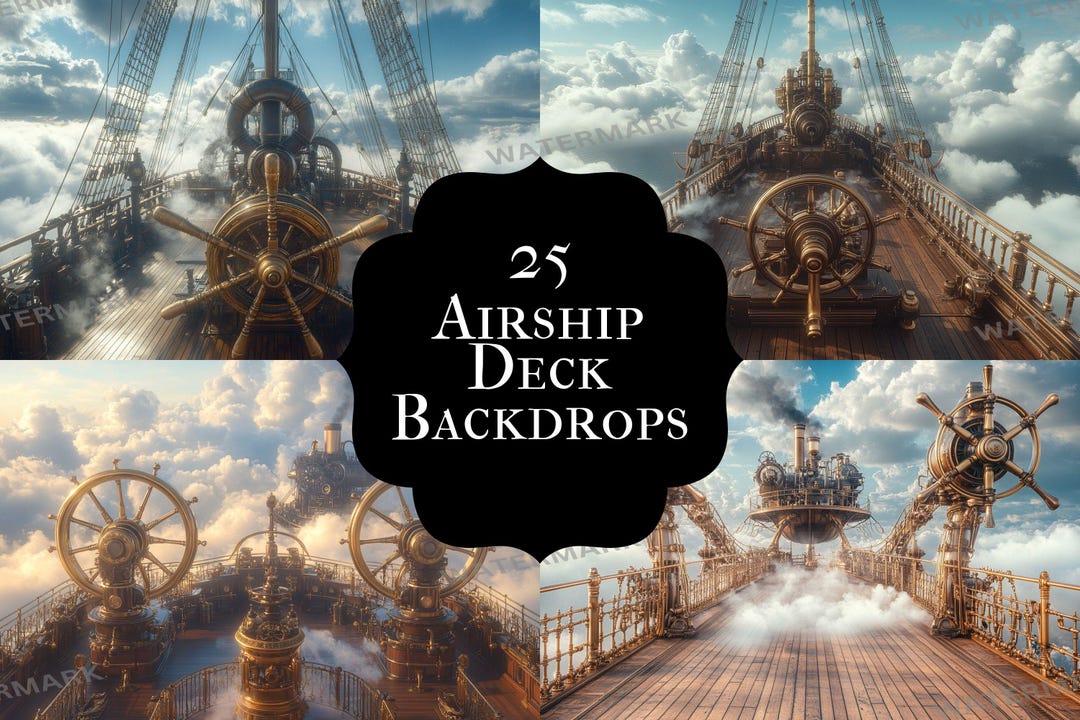 25 Airship Deck Digital Backdrops - Steampunk Sky Junk Journal ...