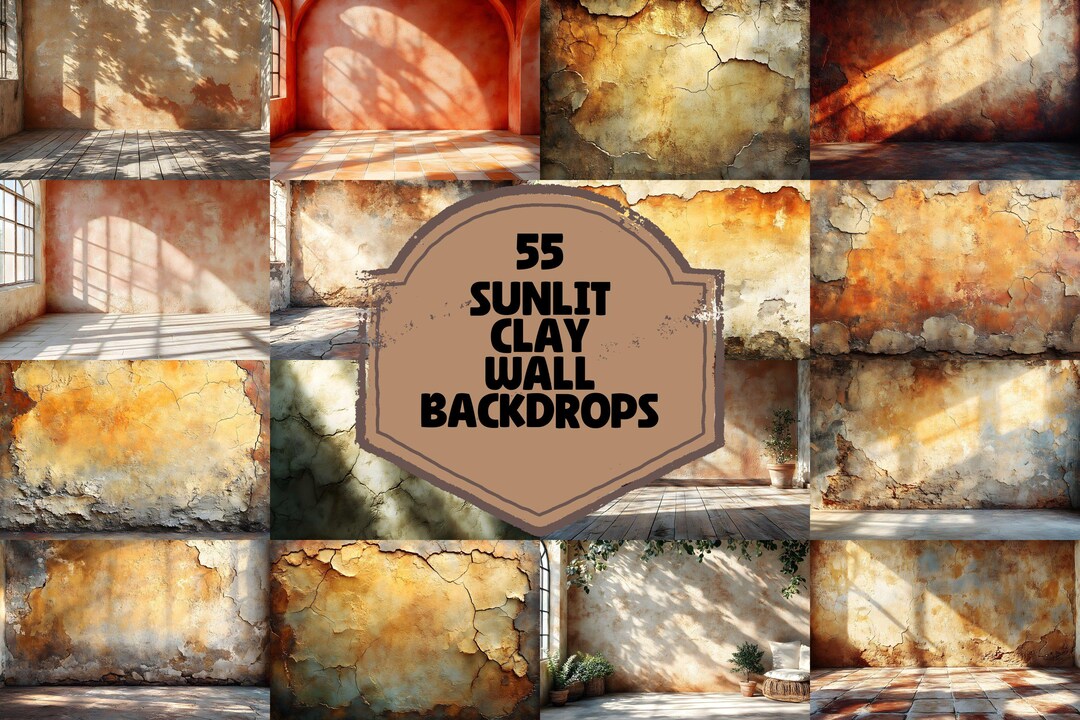 Sunlit Clay Wall Backdrop, Rustic Textured Background, Aged Plaster Walls, Warm Earthy Decor ...
