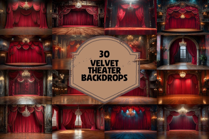 Velvet Theater Backdrops – Red Curtain Stage, 30 Pngs (digital ...