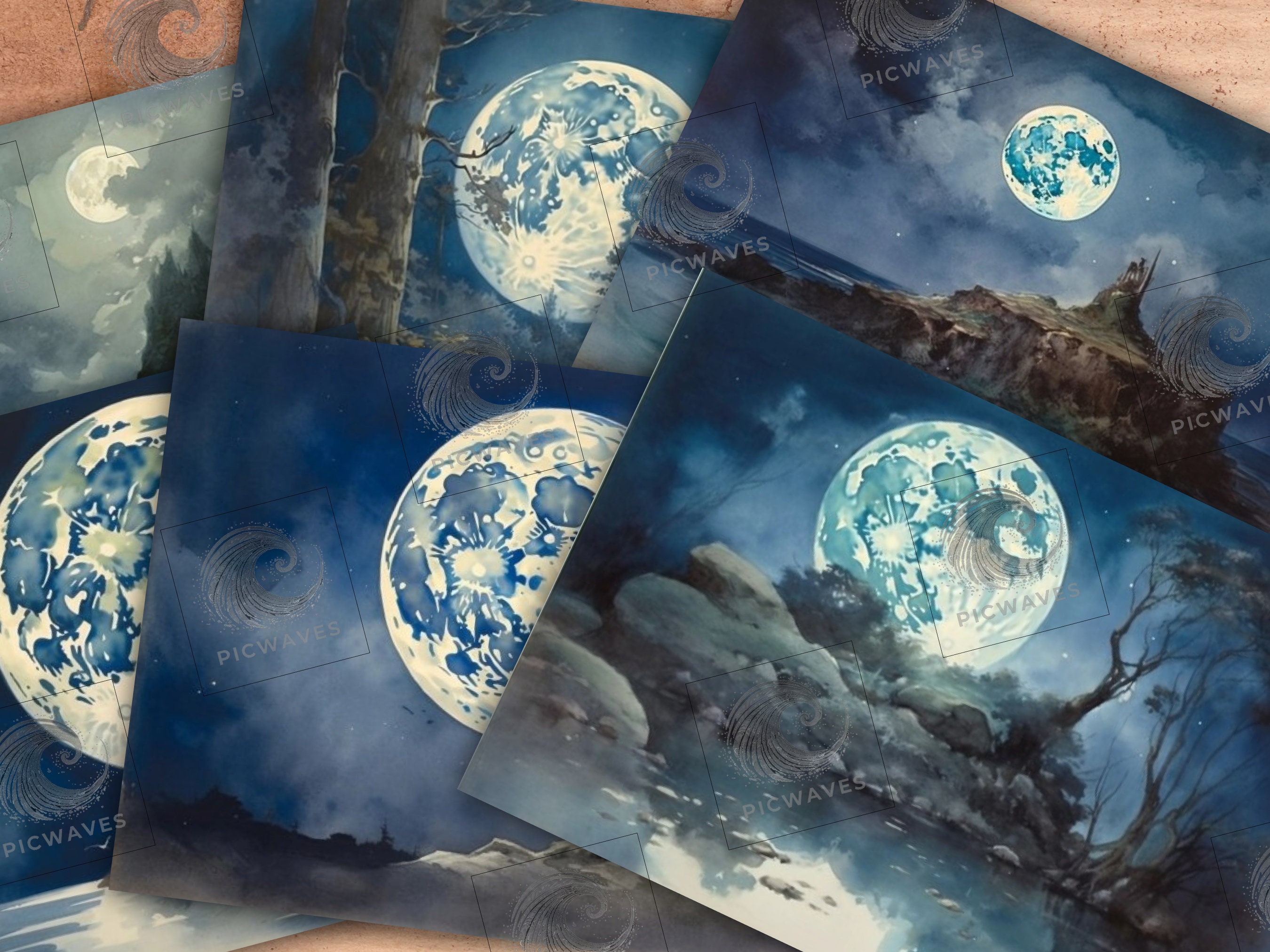 Full Moon Junk Journal Pages - 12 Moon Double Pages - Printable Pages ...