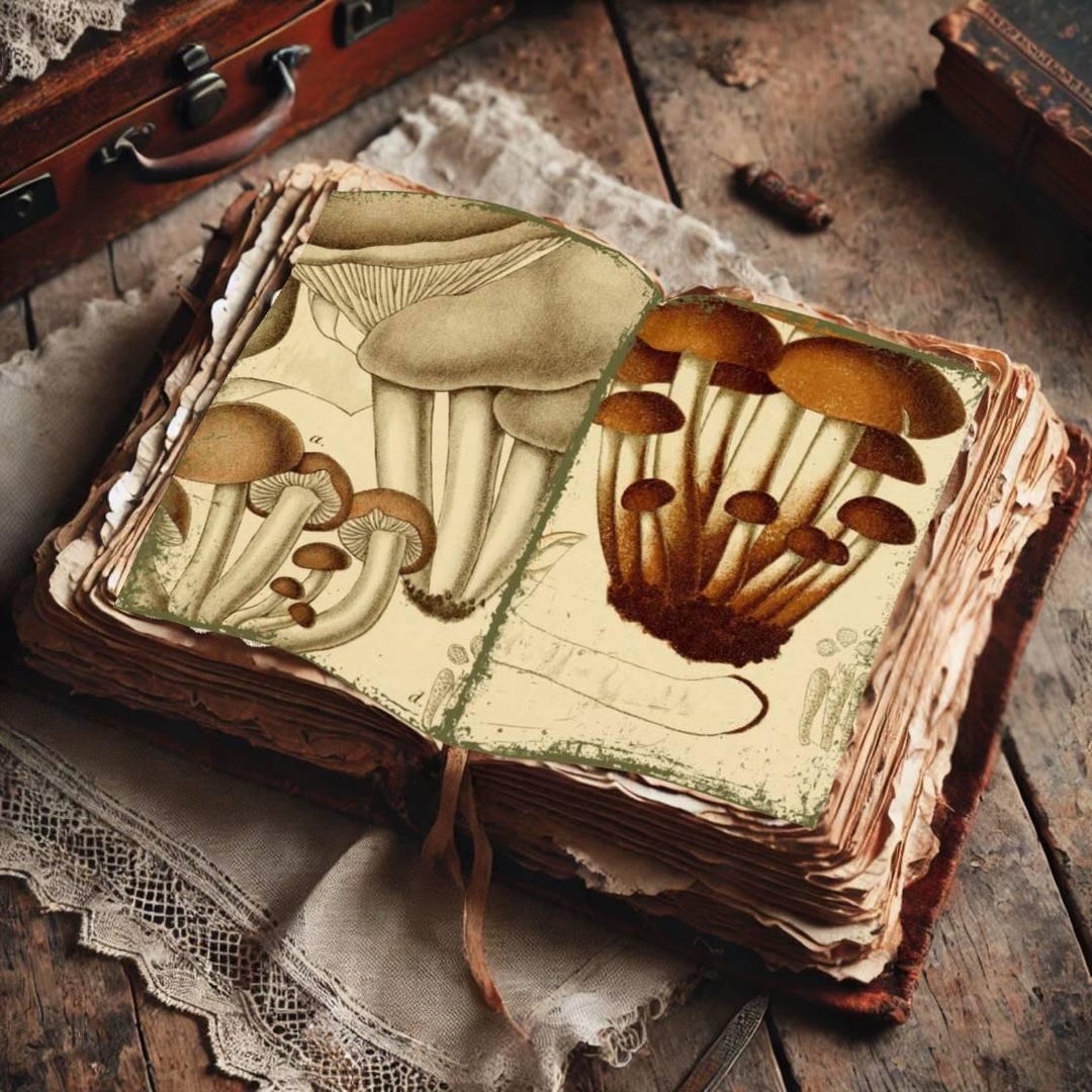 Mushroom Journal Spread – Vintage Fungi Botanical Illustrations ...