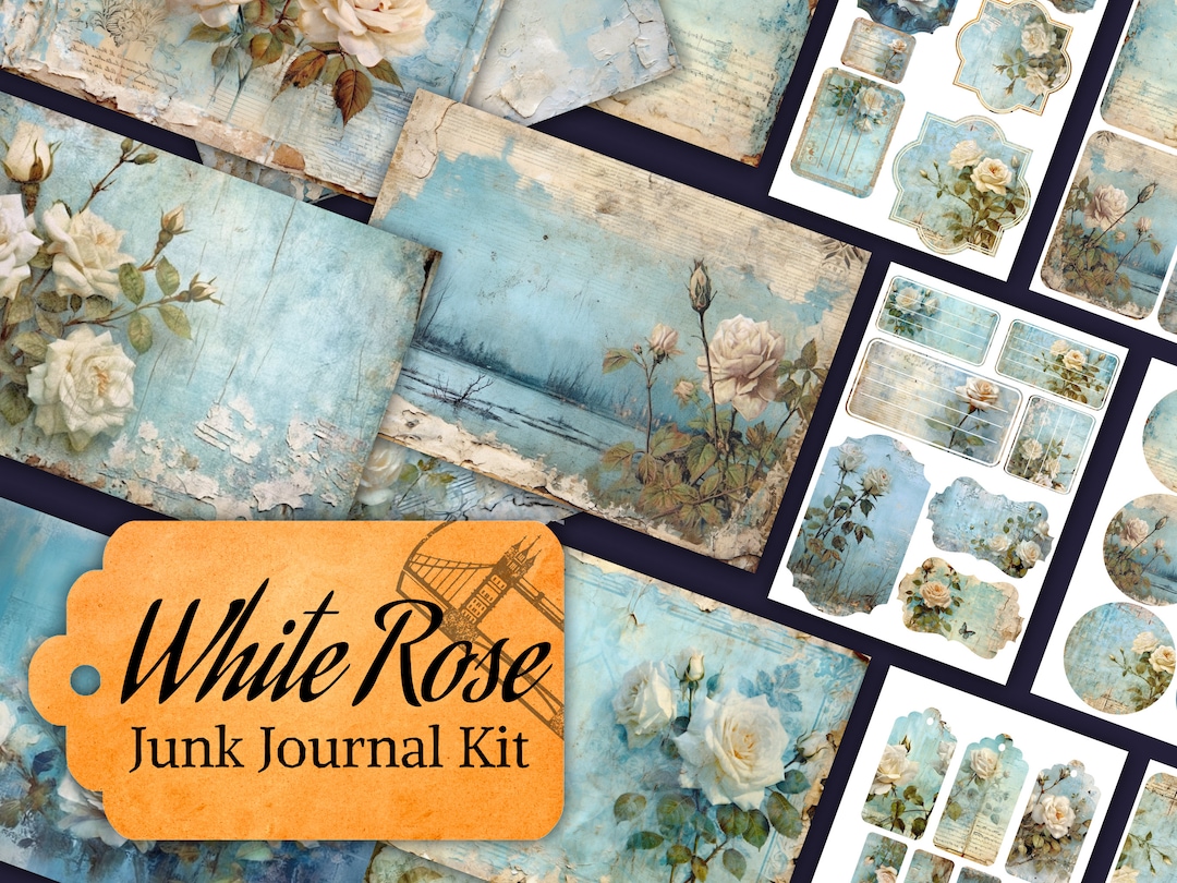 White Rose Junk Journal Pages 24 Rose Double Printable Junk Journal ...