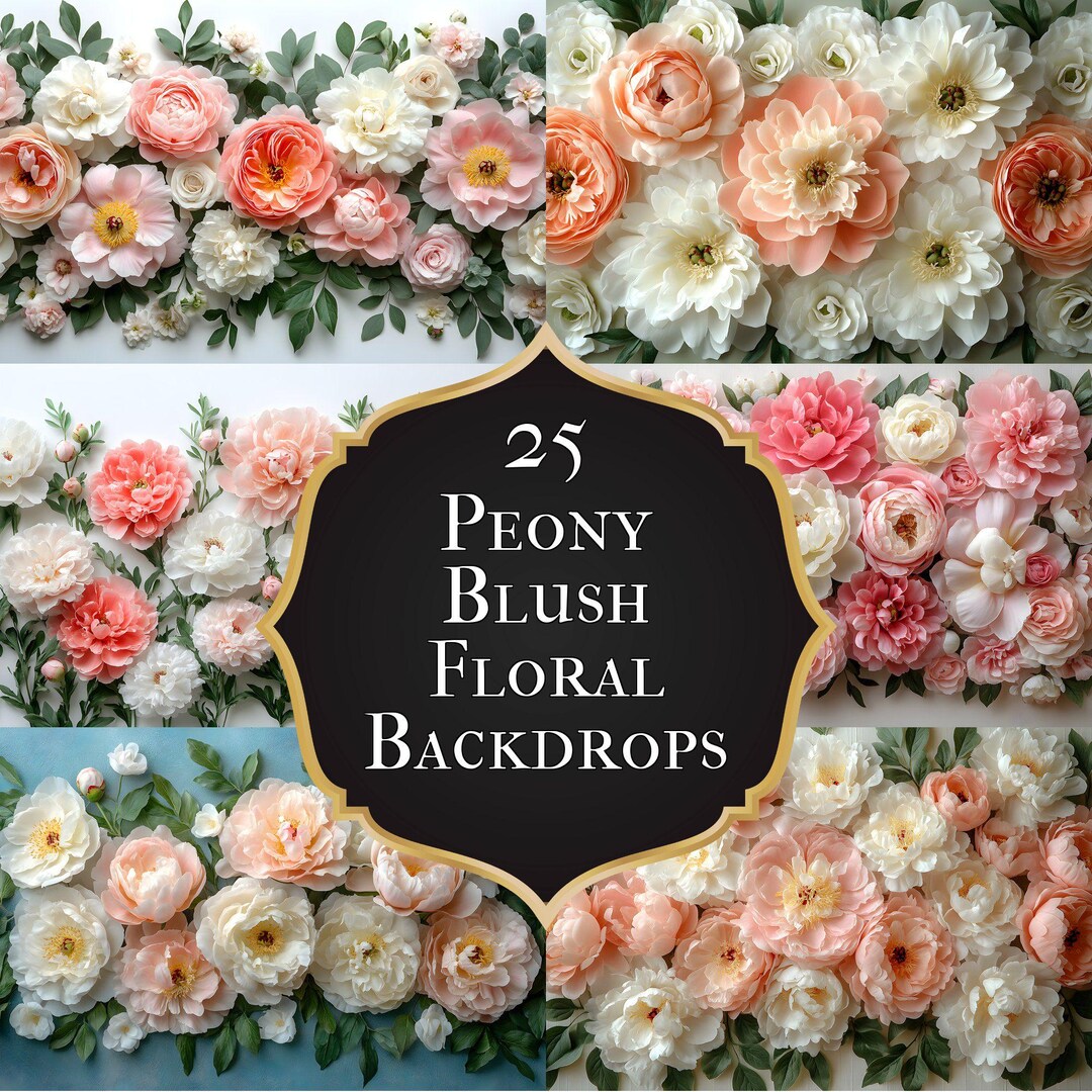 Peony Blush Floral Wall Digital Backdrop, Wedding Photography ...