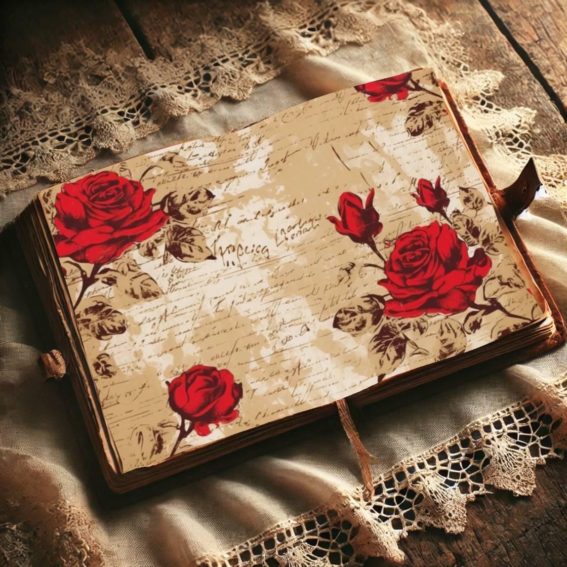 Red Roses Vintage Craft Paper Pack - Floral Junk Journal Pages for ...