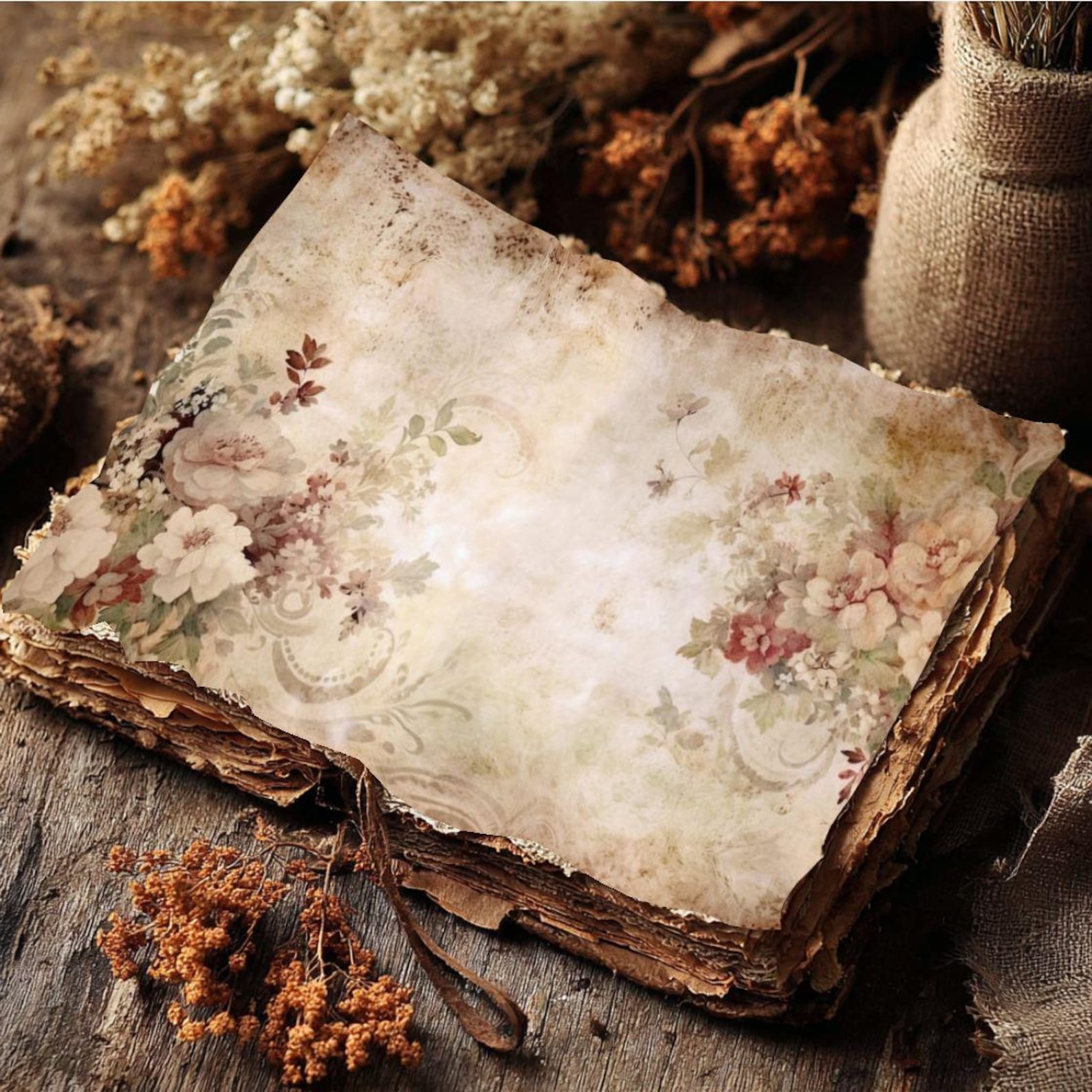 Vintage Floral Junk Journal Pages – Rustic Scrapbook Kit (digital ...