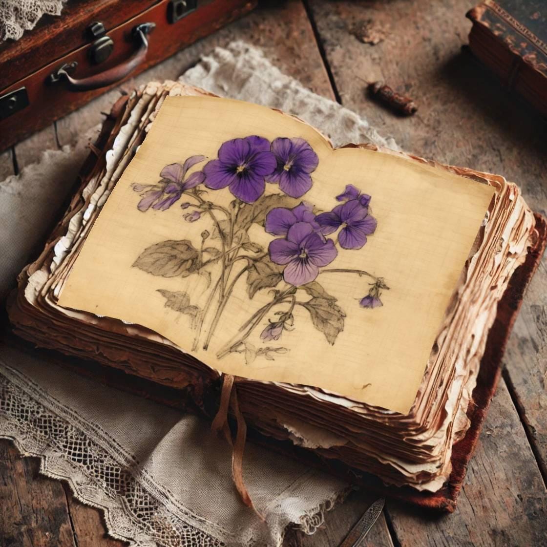 Violets Watercolor Craft Paper Kit - Double-sided Vintage Floral Pages ...