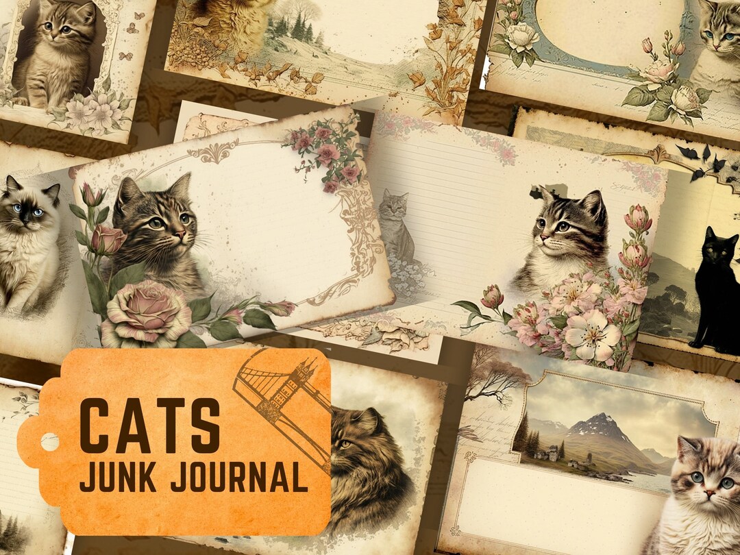 Cat Junk Journal Pages 50 Double Cats Junk Journal Pages - Etsy France