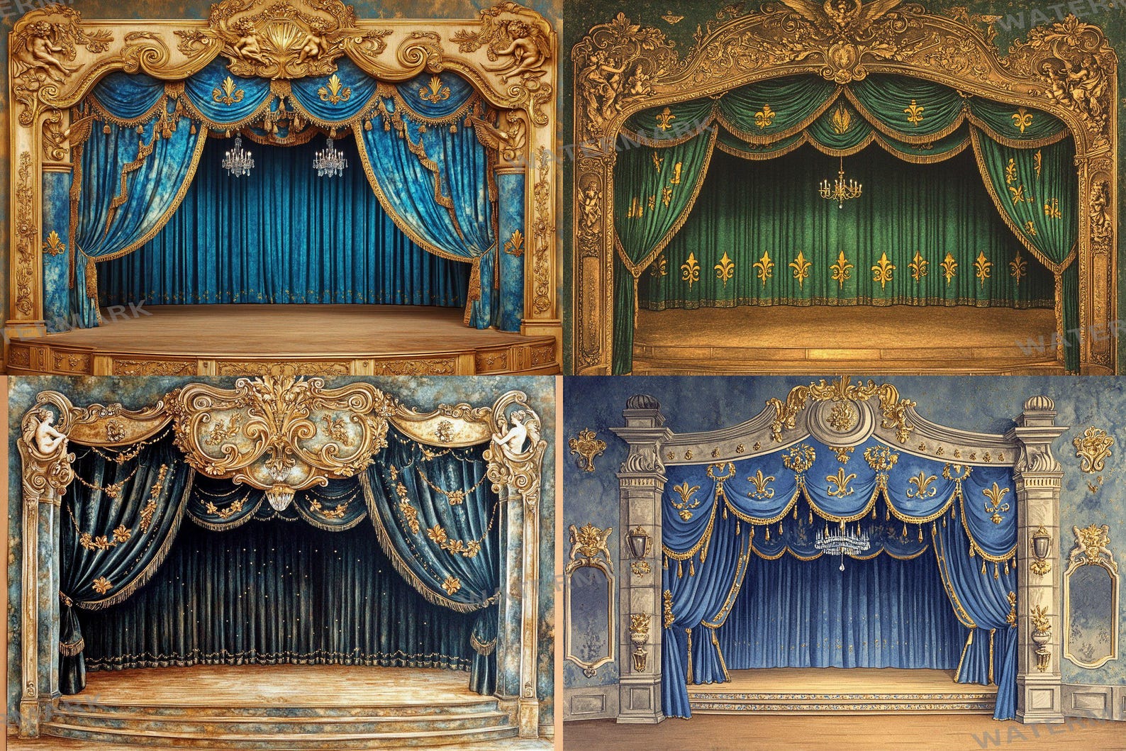 Baroque Theater Printable Paper | Vintage Stage Digital Backgrounds (25 ...