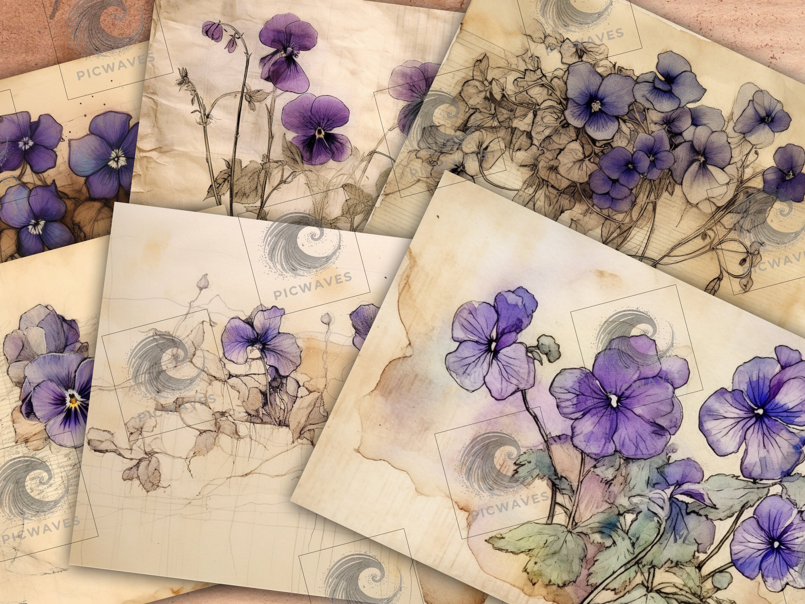 Violet Junk Journal Pages 12 Violet Double Daisy Pages Digital Download ...