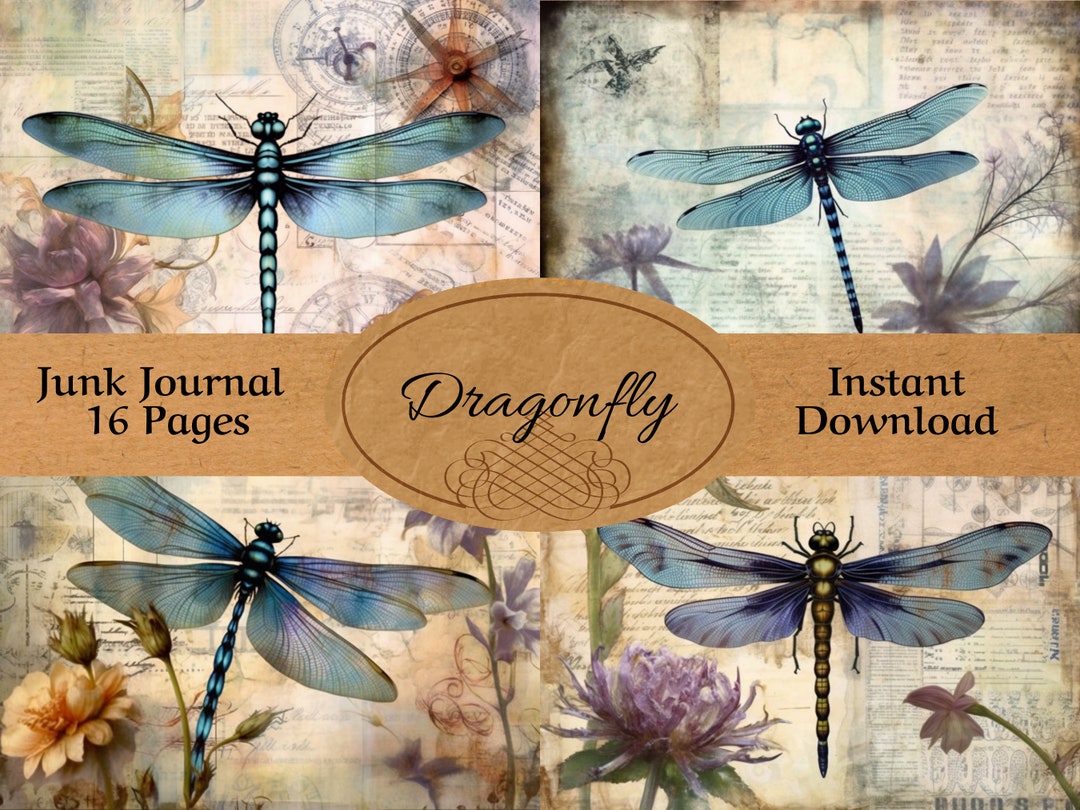 Dragonfly Junk Journal Pages, Dragonflies Junk Journal, 16 Dragonfly ...