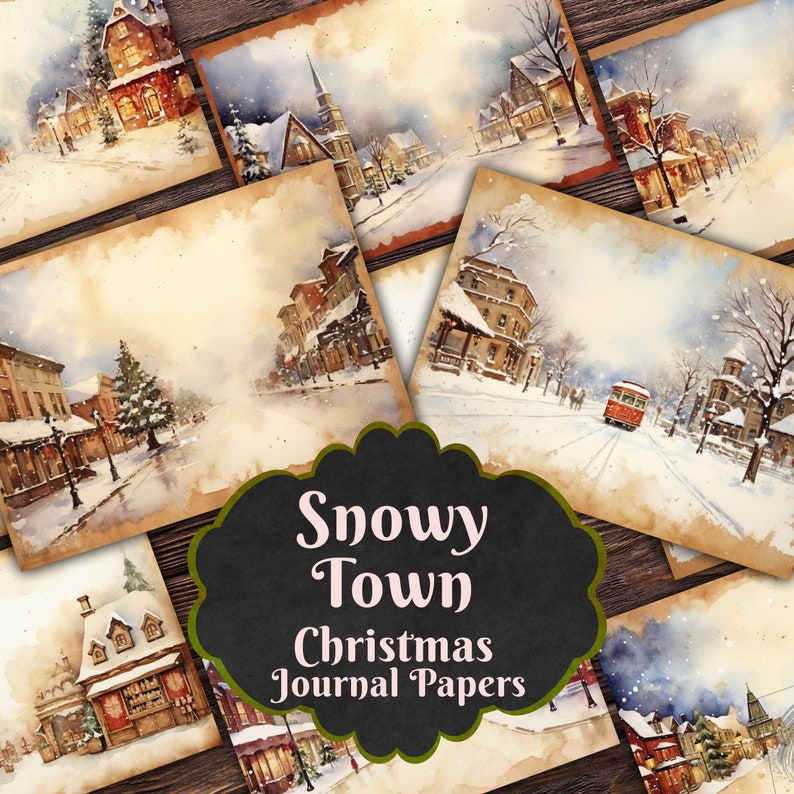 Christmas Snowy Town Junk Journal Pages, 12 Pages Junk Journal Kit ...