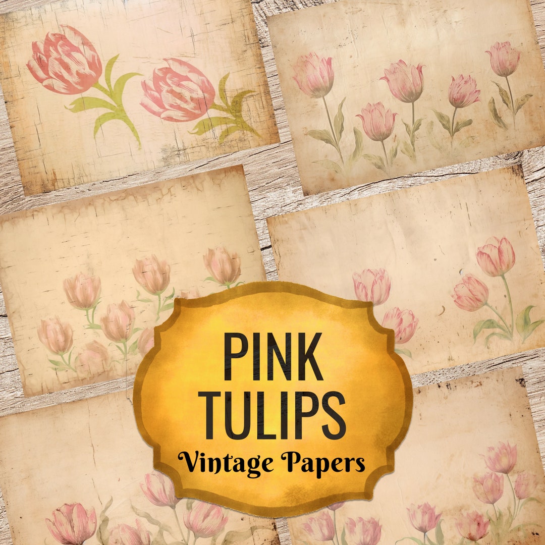 Pink Tulips Papers Junk Journal Papers, Vintage Floral Journal Pages ...
