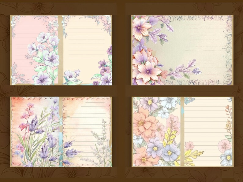 Floral Lined Junk Journal Pages - Vintage Ephemera (digital Download ...