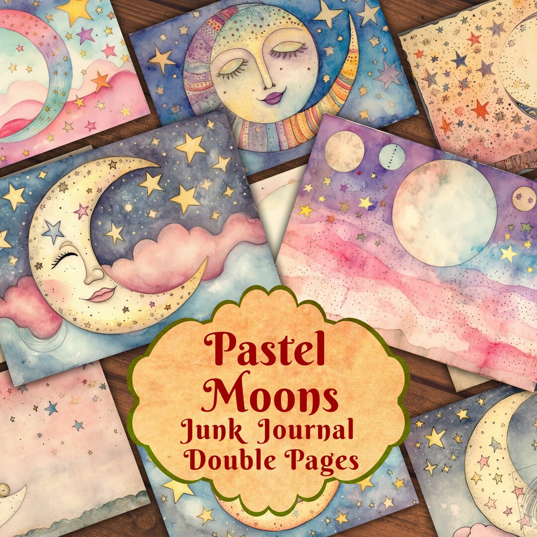 Pastel Moon Junk Journal Pages - Double Pages - Digital Download ...