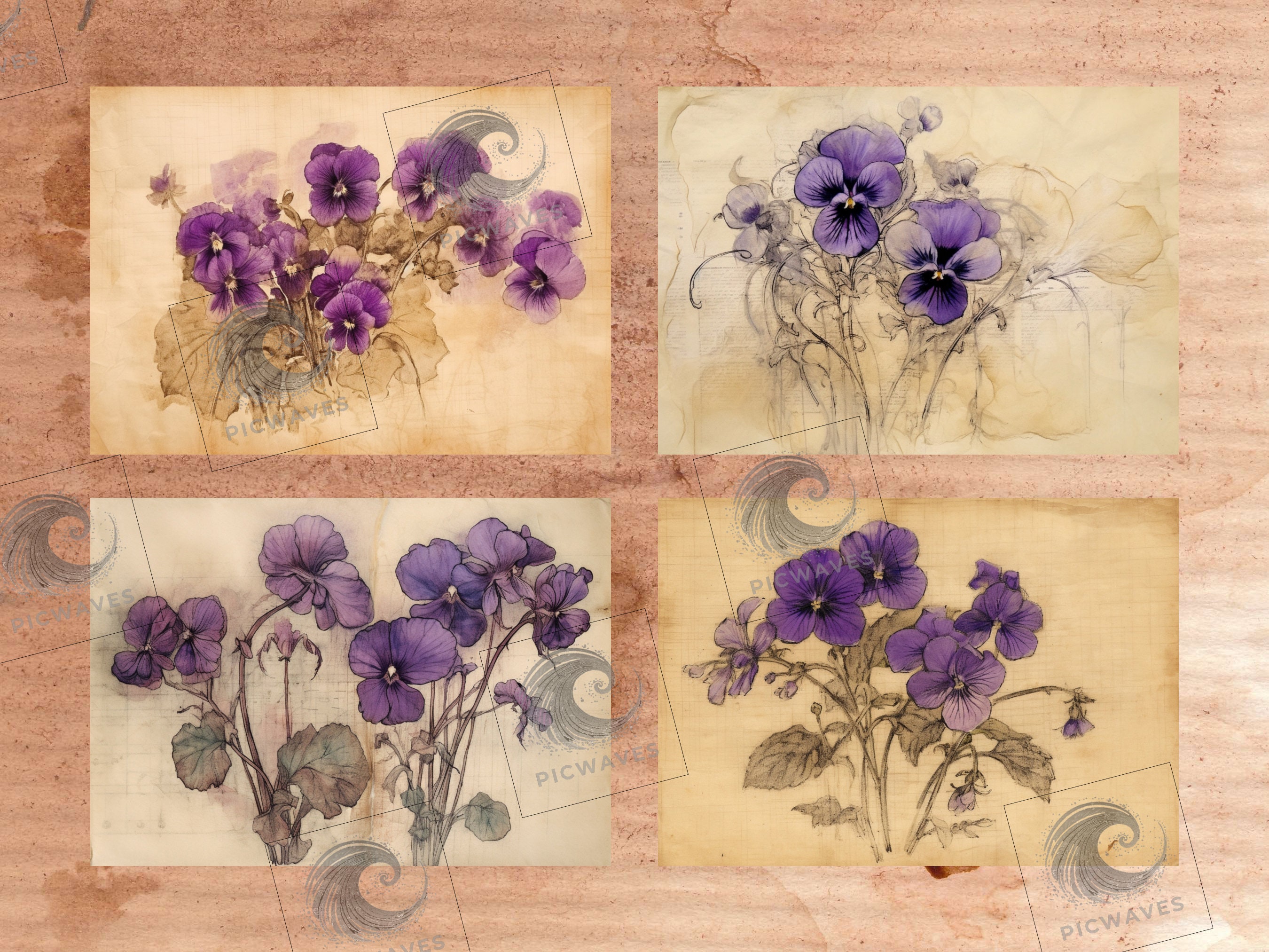 Violet Junk Journal Pages 12 Violet Double Daisy Pages Digital Download ...