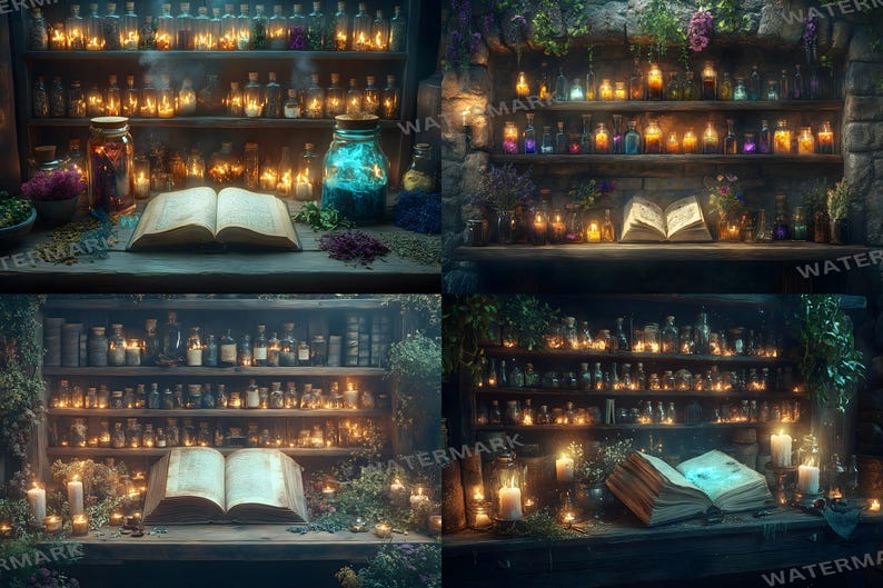 25 Witch Apothecary Backdrops, Potion Shelves, Fantasy Backgrounds (PNG ...