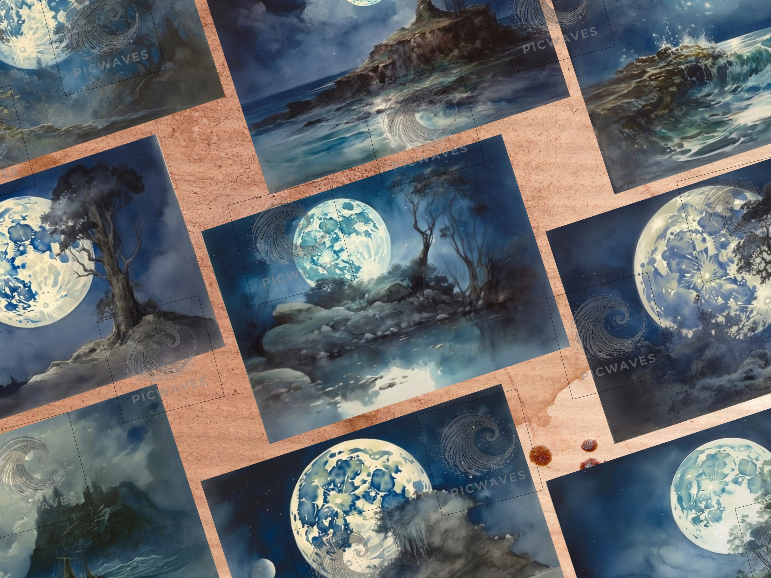Full Moon Junk Journal Pages - 12 Moon Double Pages - Printable Pages ...