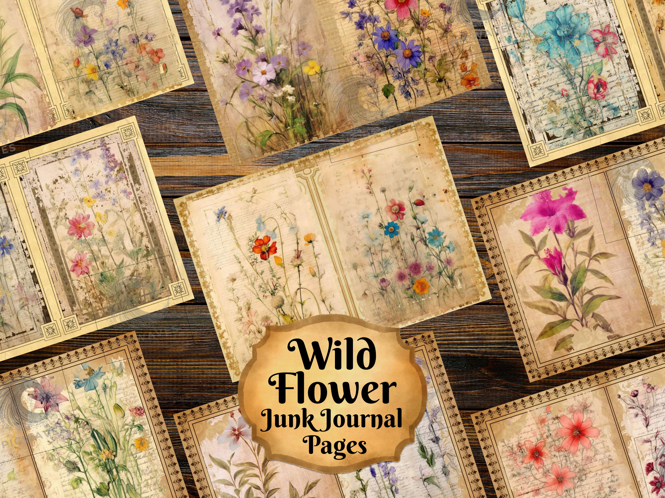 12 Wildflower Journal Pages, Flower Junk Journal Basic Papers ...
