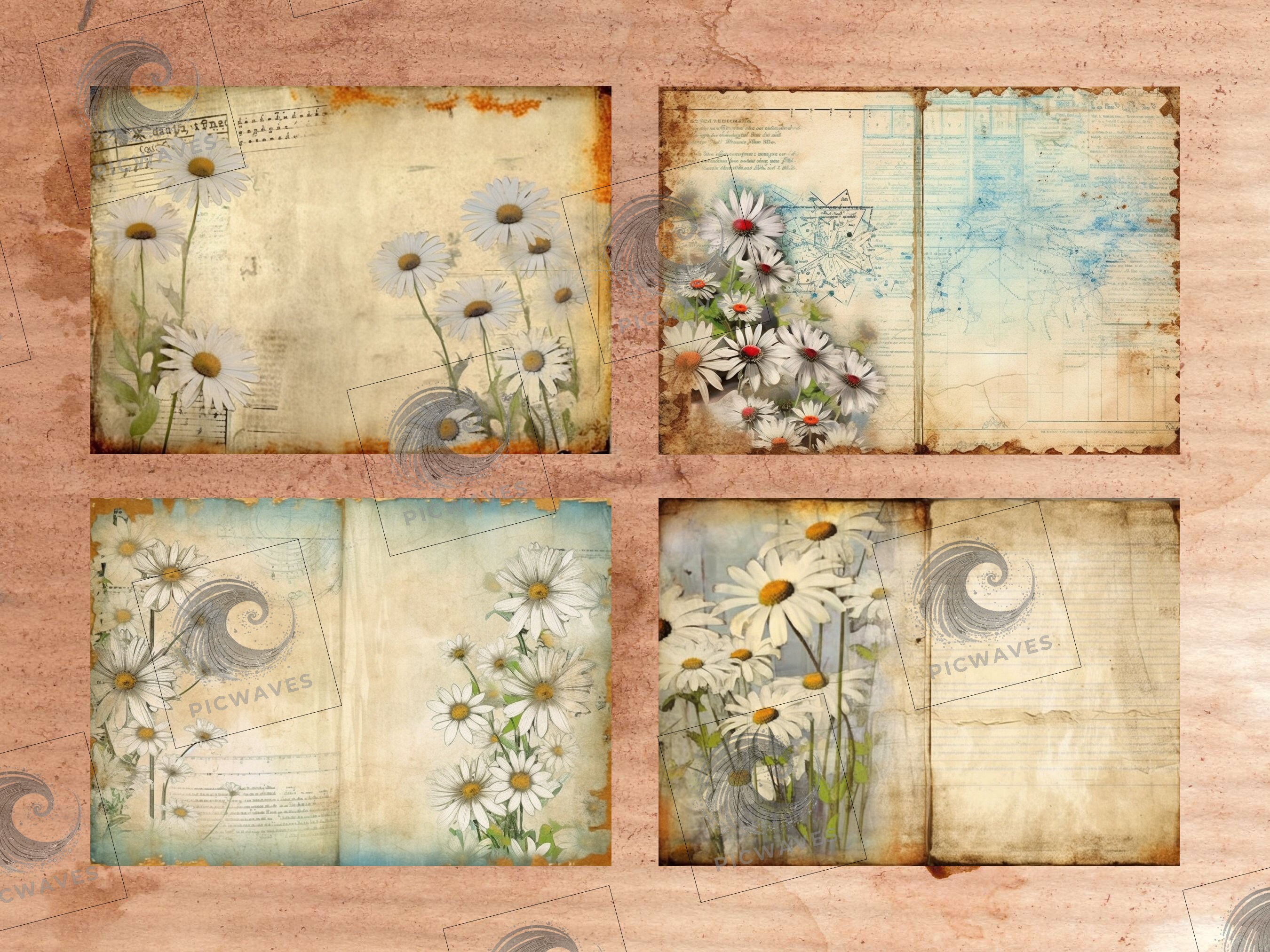 Daisy Junk Journal Pages 12 Double Daisy Pages Digital - Etsy