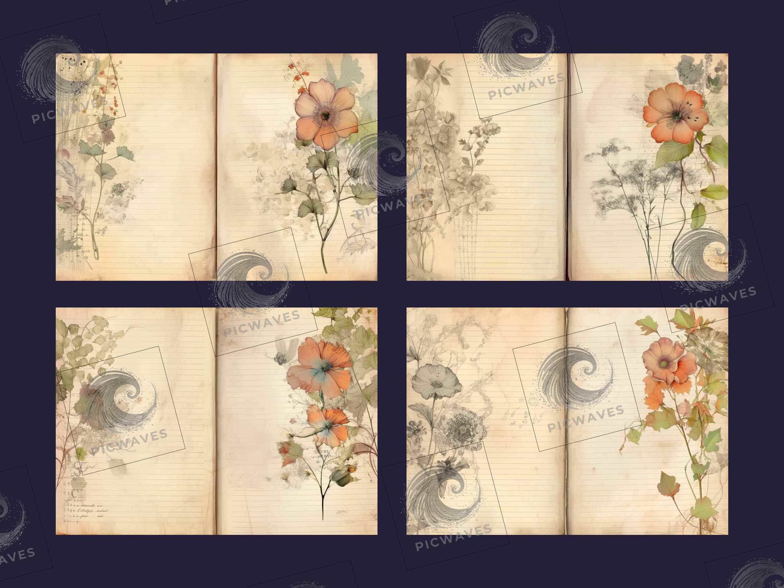 Floral Blank Lined Journal Pages 20 Flower Junk Journal - Etsy