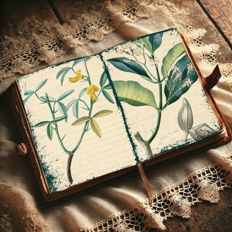 Botanical Junk Journal Pages – Vintage Greenery Illustrations (digital ...