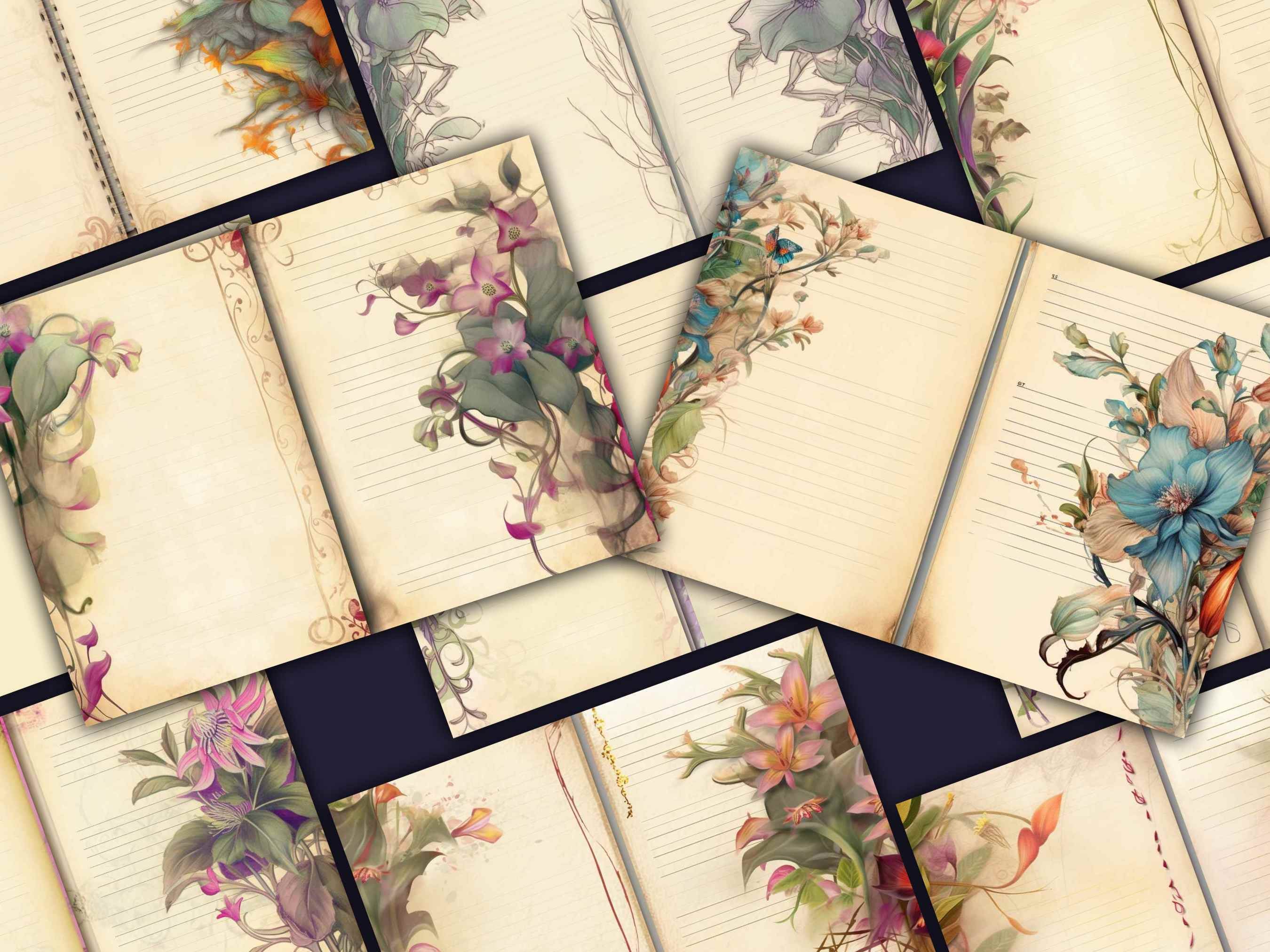 20 Floral Blank Vintage Junk Journal Pages Flower Vintage Junk Journal ...