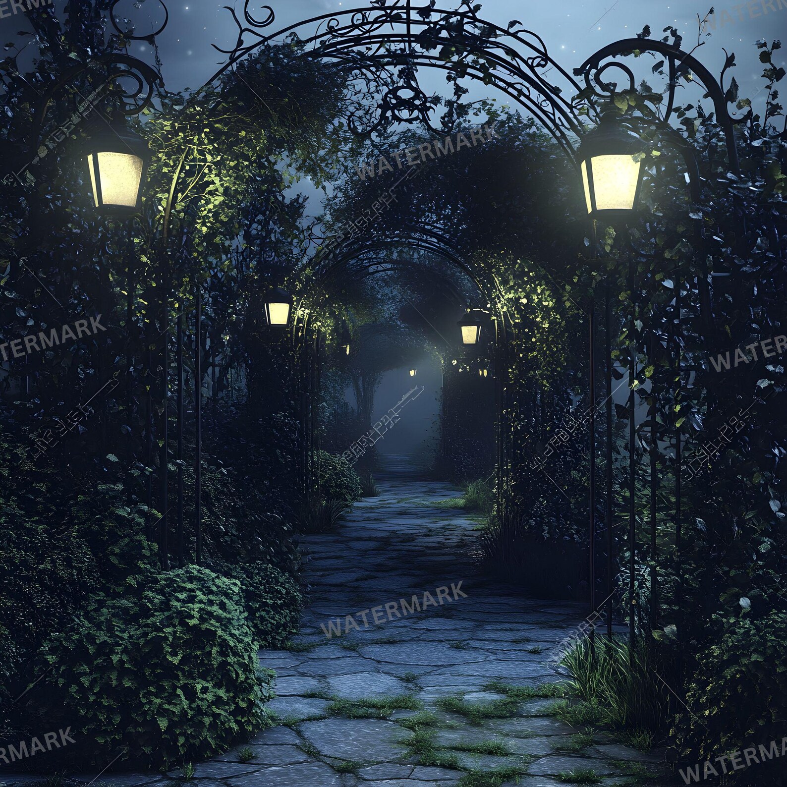 Moonlit Garden Photography Backdrop - 1x1 Digital Image for Studio ...