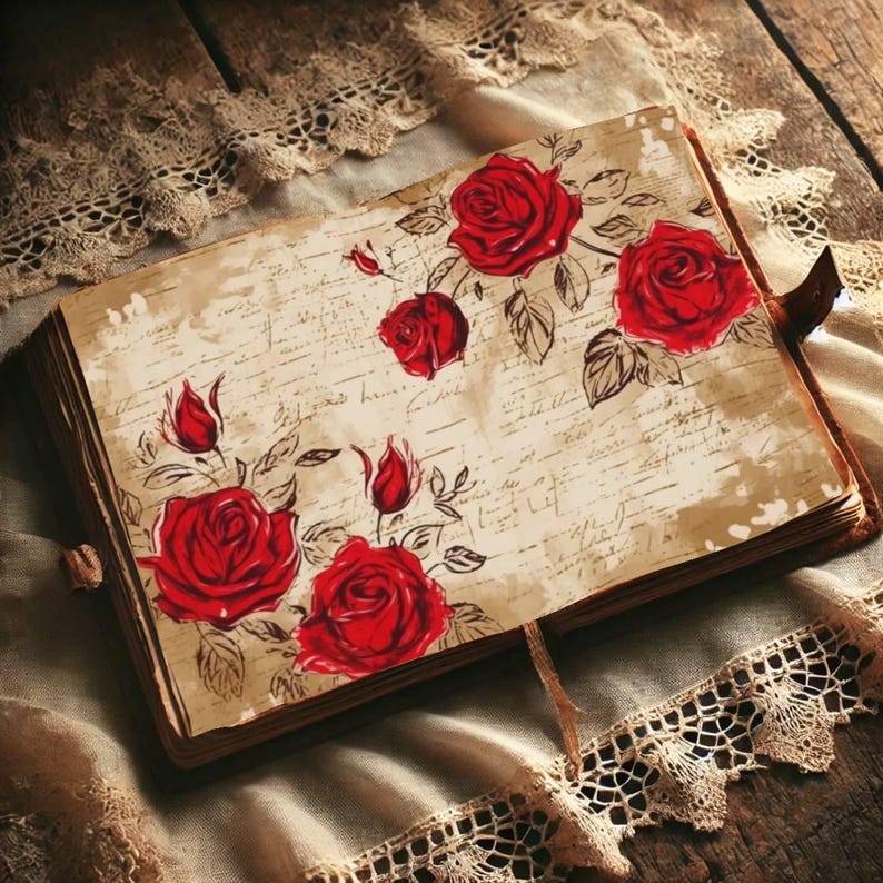 Red Roses Vintage Craft Paper Pack - Floral Junk Journal Pages for ...